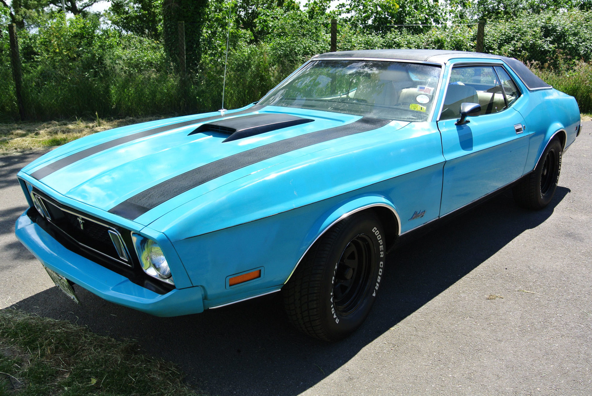 SOLD: 1973 Blue V8 Auto Mustang Grande - Oakwood Classics