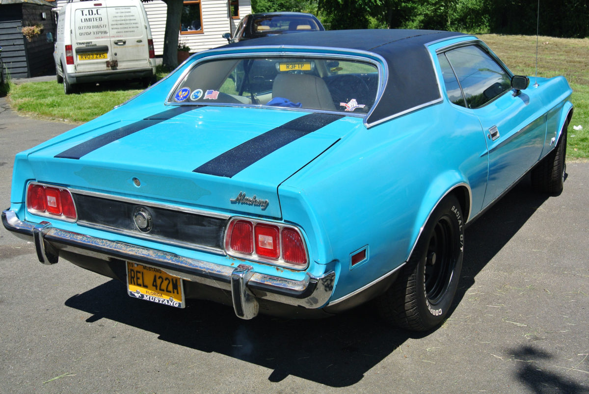 SOLD: 1973 Blue V8 Auto Mustang Grande - Oakwood Classics