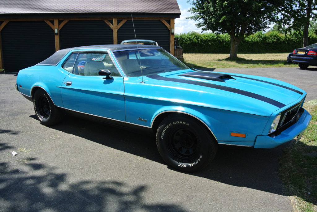 SOLD: 1973 Blue V8 Auto Mustang Grande - Oakwood Classics