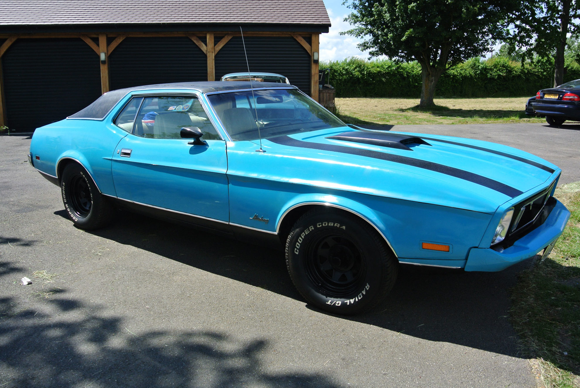 SOLD: 1973 Blue V8 Auto Mustang Grande - Oakwood Classics